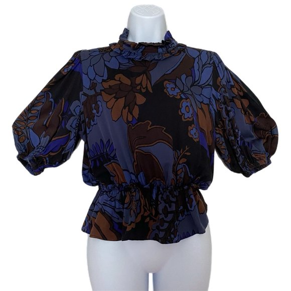 T Tahari | Tops | T Tahari Womens Blueblack High Neck Zip Back Balloon ...